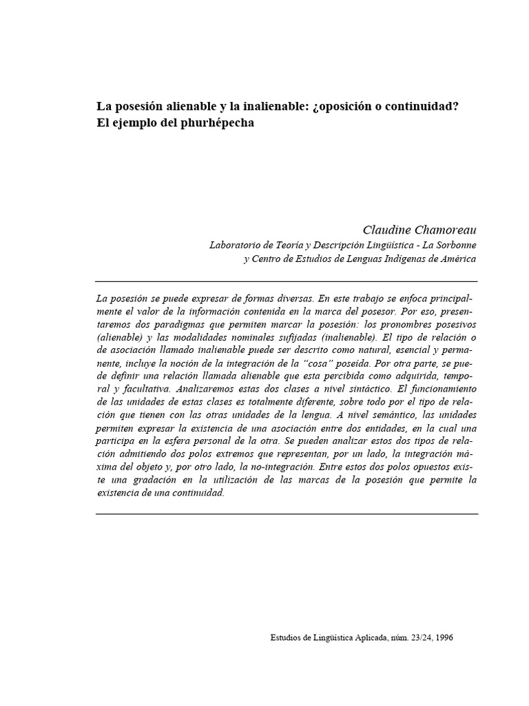 Posesión alienable e inalienable en phurhépecha | PDF | Sustantivo ...
