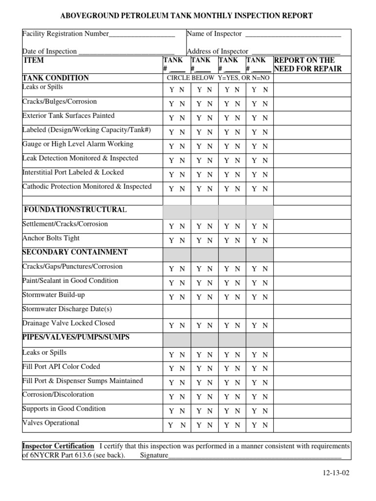 Aboveground PBS Monthly Inspection Report With 613 6 | PDF | Leak ...