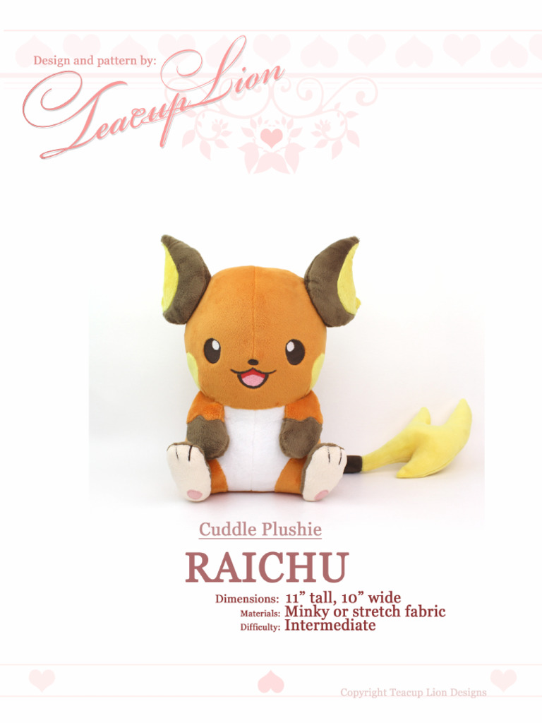 Raichu Plush Sewing Pattern by TeacupLion | PDF