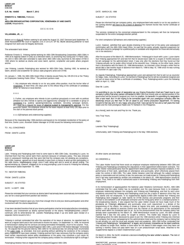 Labor Law Cases - Week 2 | PDF | Employment | Labour Law