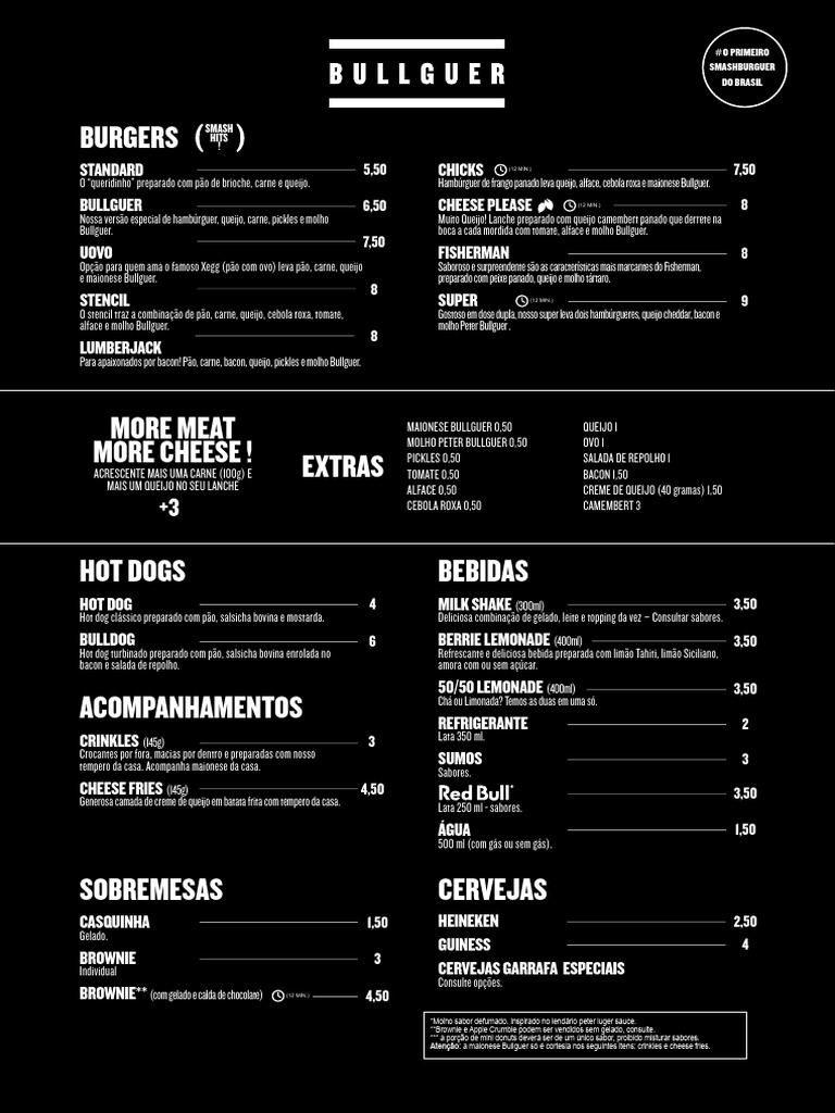 Cardápio Bullguer Lisboa | PDF | Hambúrgueres | Queijo