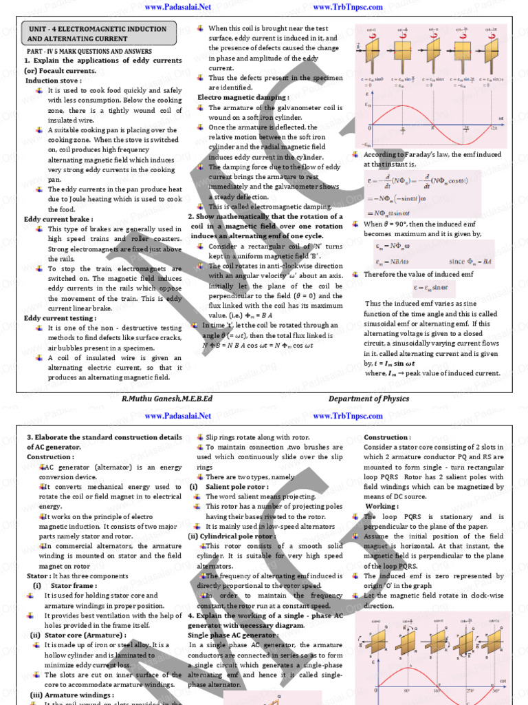 Unit 4 Important 5 Marks Study Material | PDF | Electromagnetic Induction | Applied And ...