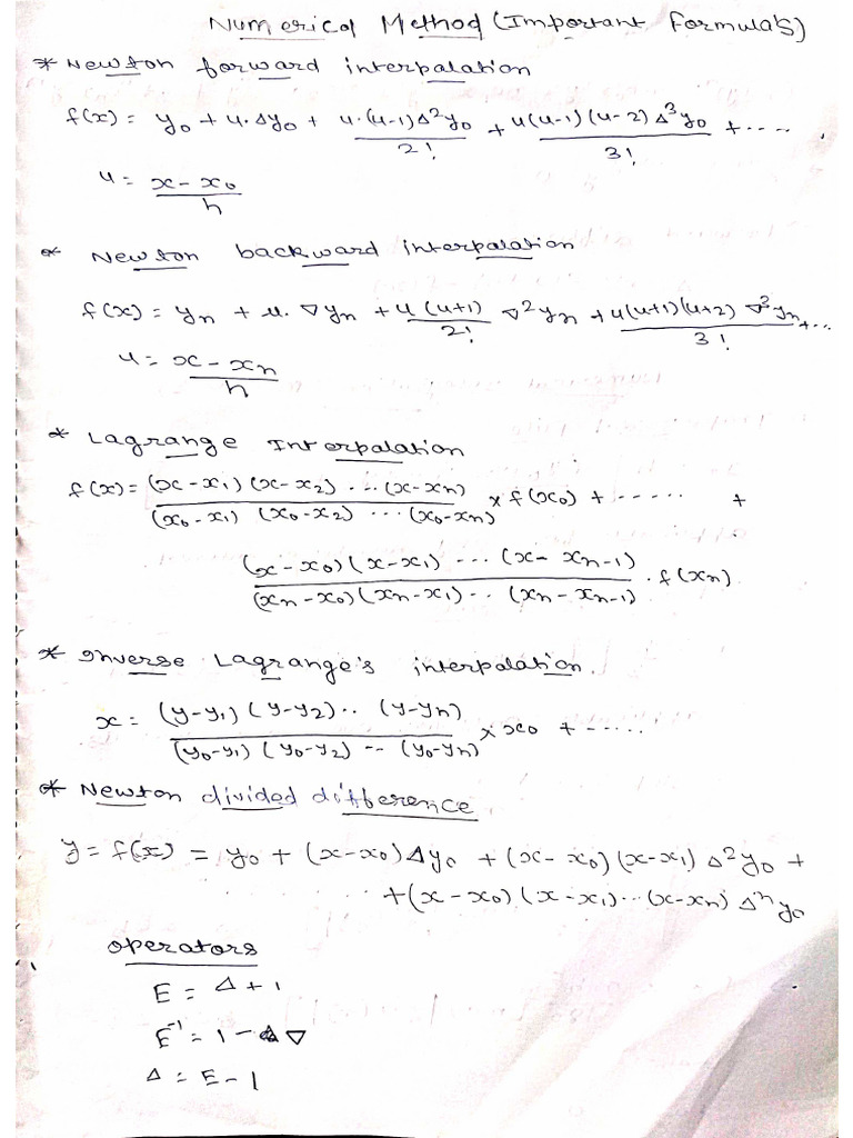 Numerical Method Important Formulas | PDF