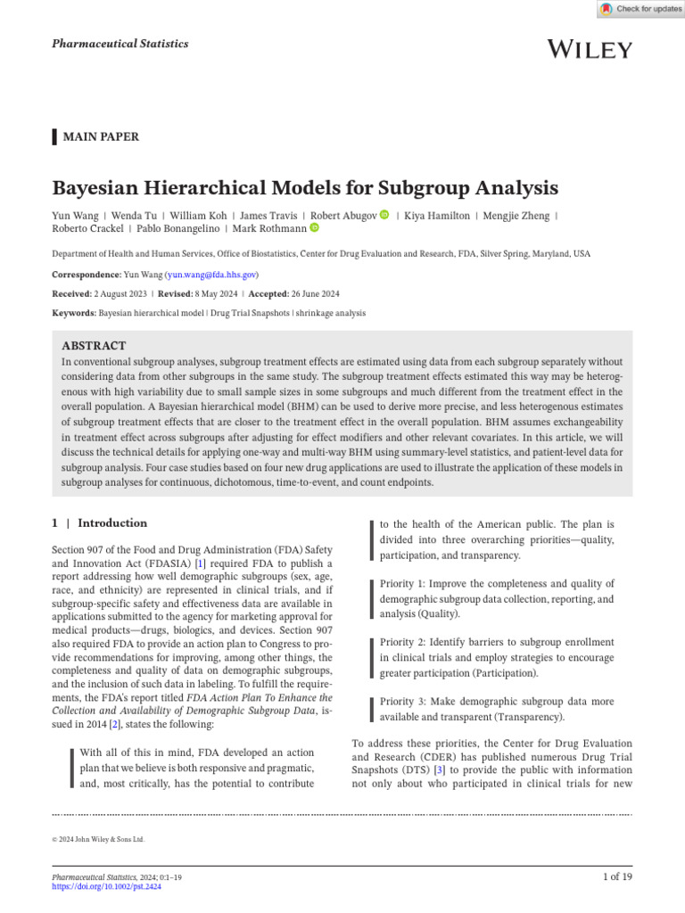 Pharmaceutical Statistics - 2024 - Wang - Bayesian Hierarchical Models for Subgroup Analysis ...