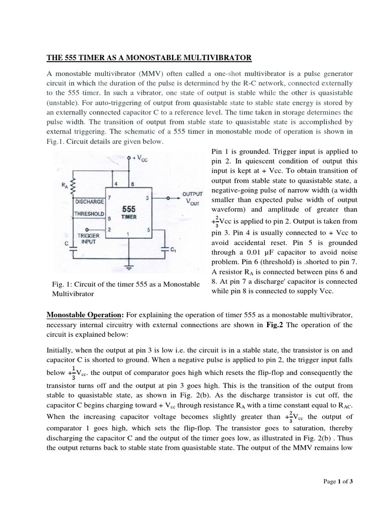 The 555 Timer As A Monostable Multivibrator | PDF | Electronic Engineering | Electronic Design