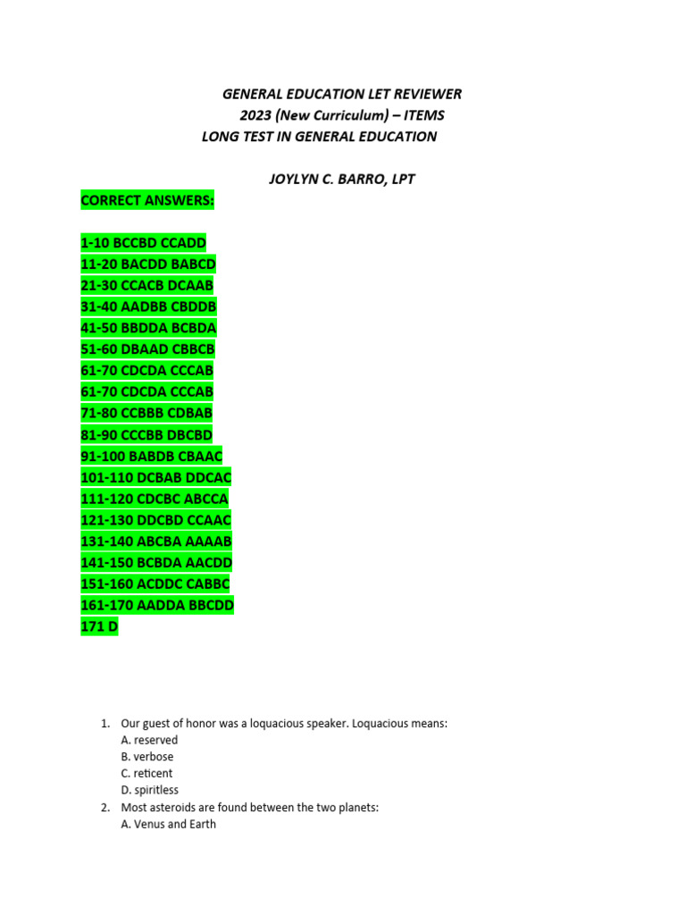 Let GenEd-01-14-23-WITH-ANSWERS | PDF | Triangle