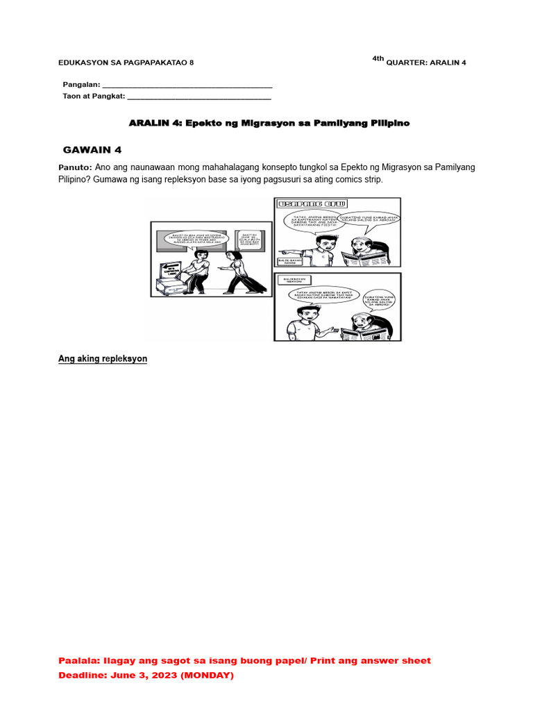 Grade 8 Quarter 4 Modyul 4 Esp (Answer Sheet) | PDF