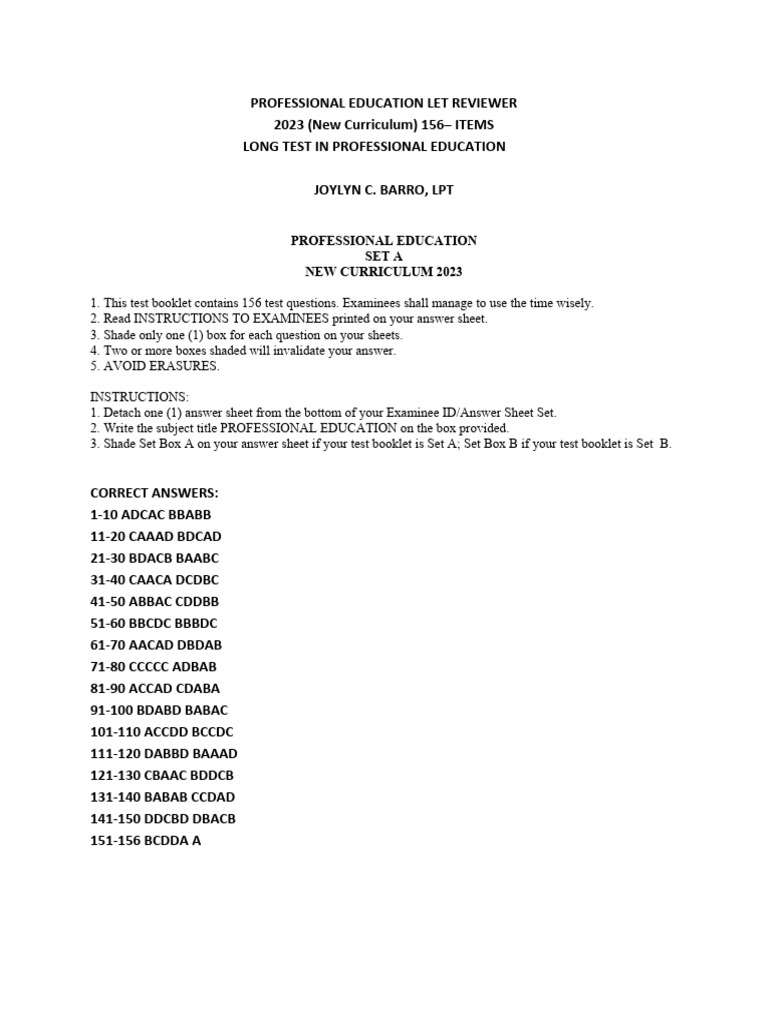 Let Profed-02-11-23-With-Answers | PDF | Educational Assessment ...