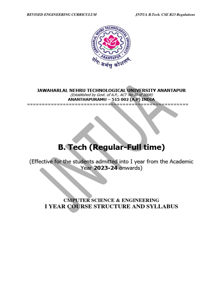 JNTUA B.tech - CSE R23 I Year Course Structure and Syllabus | PDF | Pointer (Computer ...