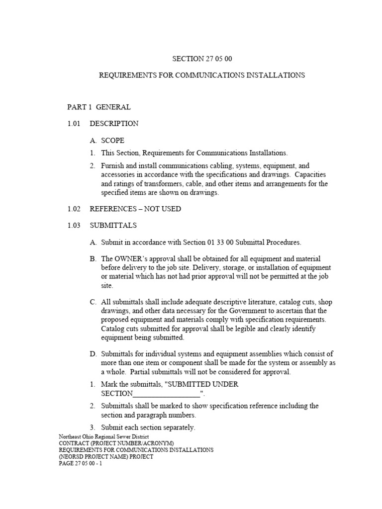 27 05 00 Requirements For Communications Installations | PDF ...