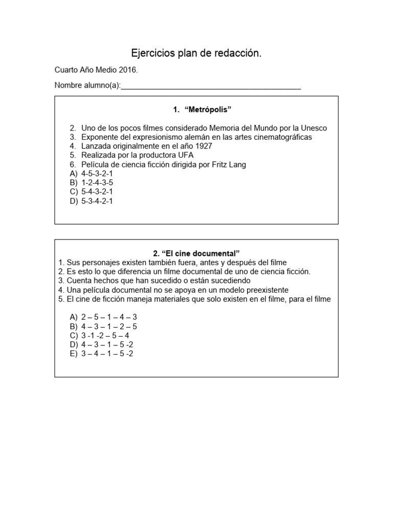 Ejercicios Plan de Redacción | PDF | Teatro