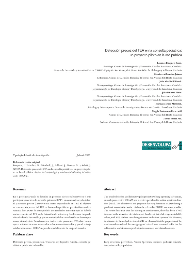 Deteccion - Pecoz - Tea - v0 Busquet L | PDF | Espectro autista | Sicología