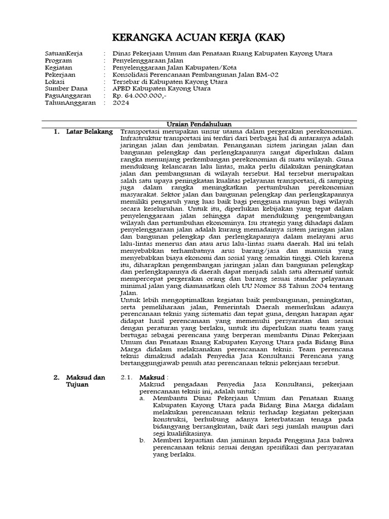 Kak - Konsolidasi Pembangunan Jalan | PDF