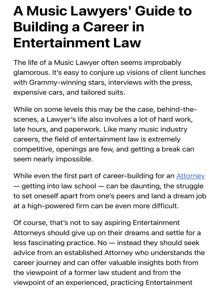 A Music Lawyers' Guide To Building A Career in Entertainment Law | PDF ...