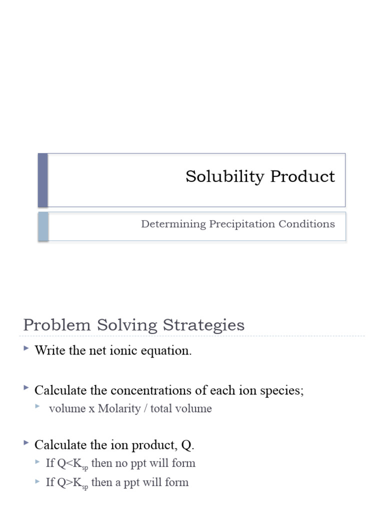 Solubility Product PPT Conditions | PDF