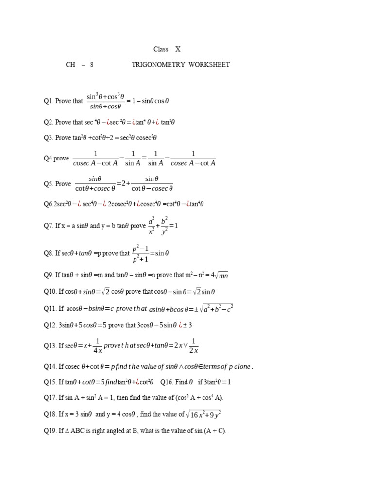 Trigonometry Worksheet | PDF | Mathematical Objects | Mathematical ...