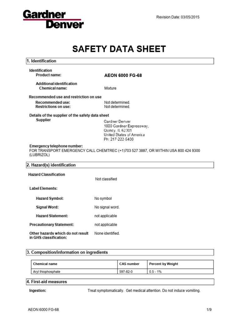 Aeon 6000 FG-68 SDS | PDF | Personal Protective Equipment | Toxicity
