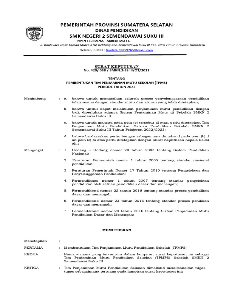 SK Tim Penjaminan Mutu | PDF