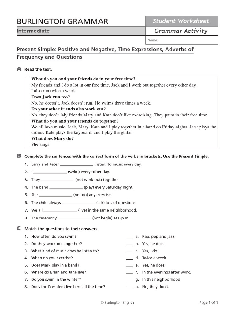 Present Simple Grammar Practice | PDF | Linguistic Typology | Languages