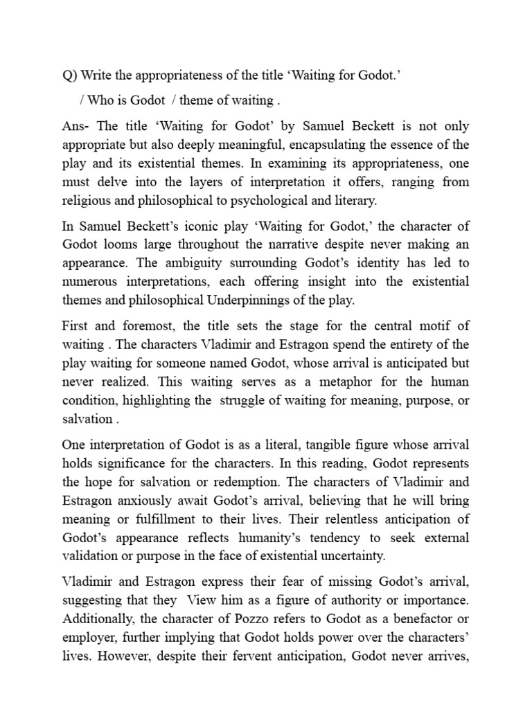 Significance of "Waiting for Godot" | PDF | Existentialism