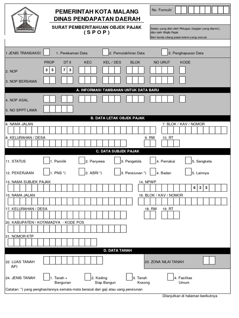 Formulir SPOP LSPOP PBB | PDF