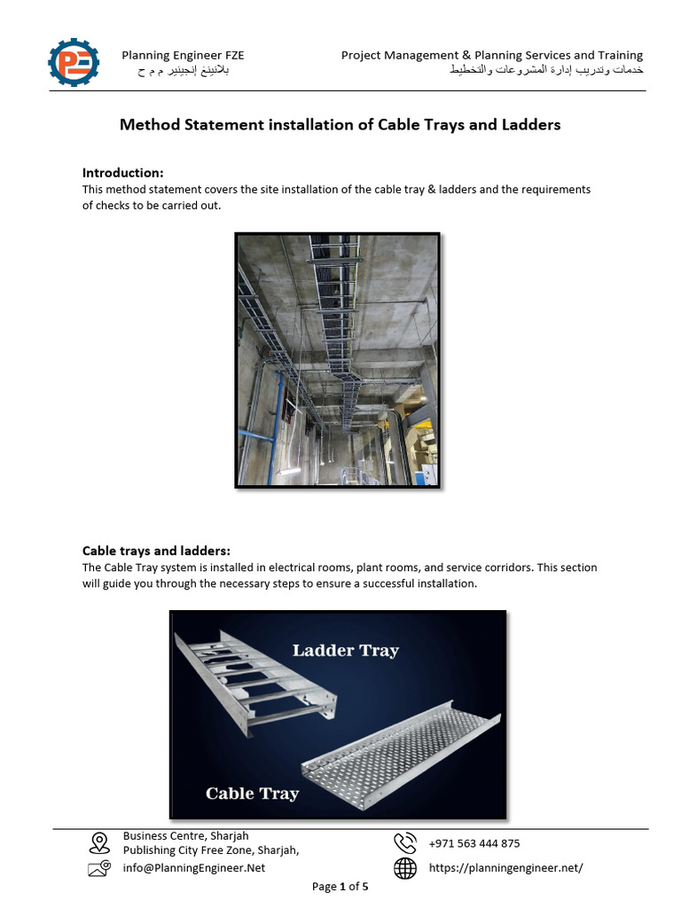 Method Statement Installation of Cable Tray and Ladders | PDF | Ladder