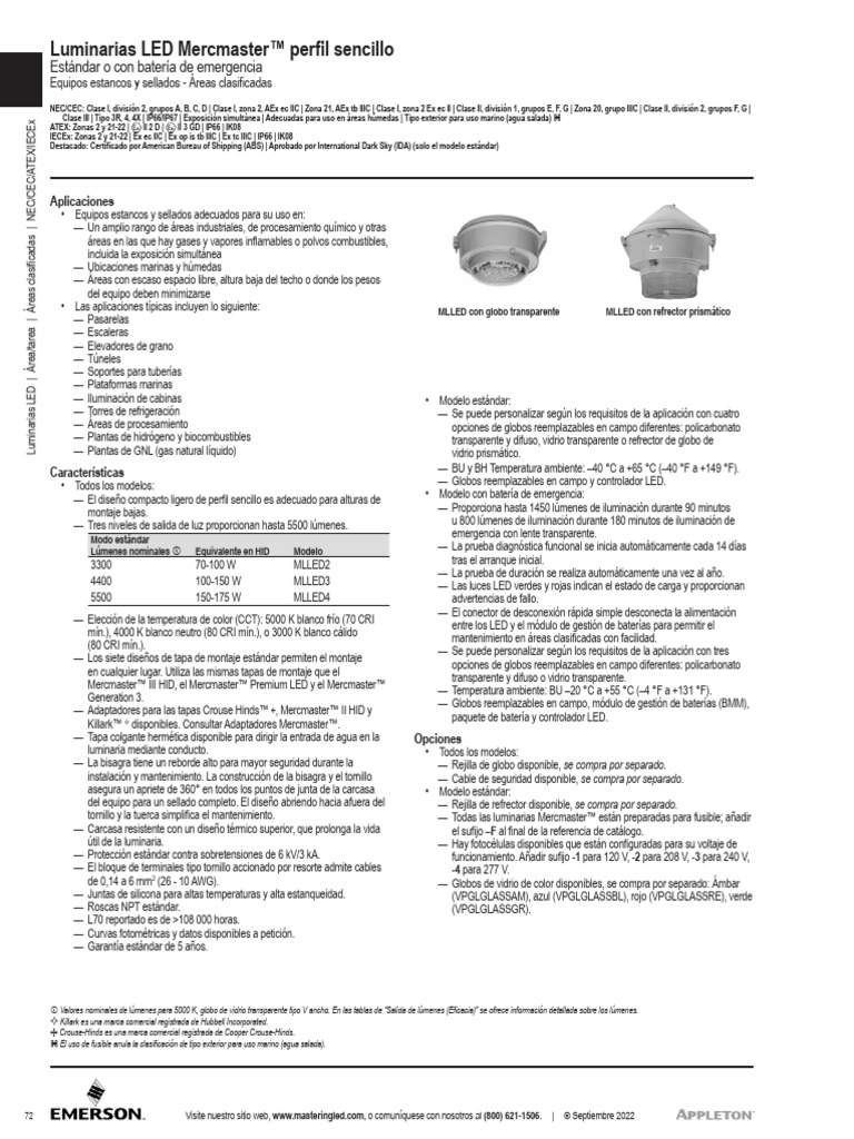 Catalogo Luminarias Led Mercmaster Perfil Sencillo Appleton 2024 Es ...