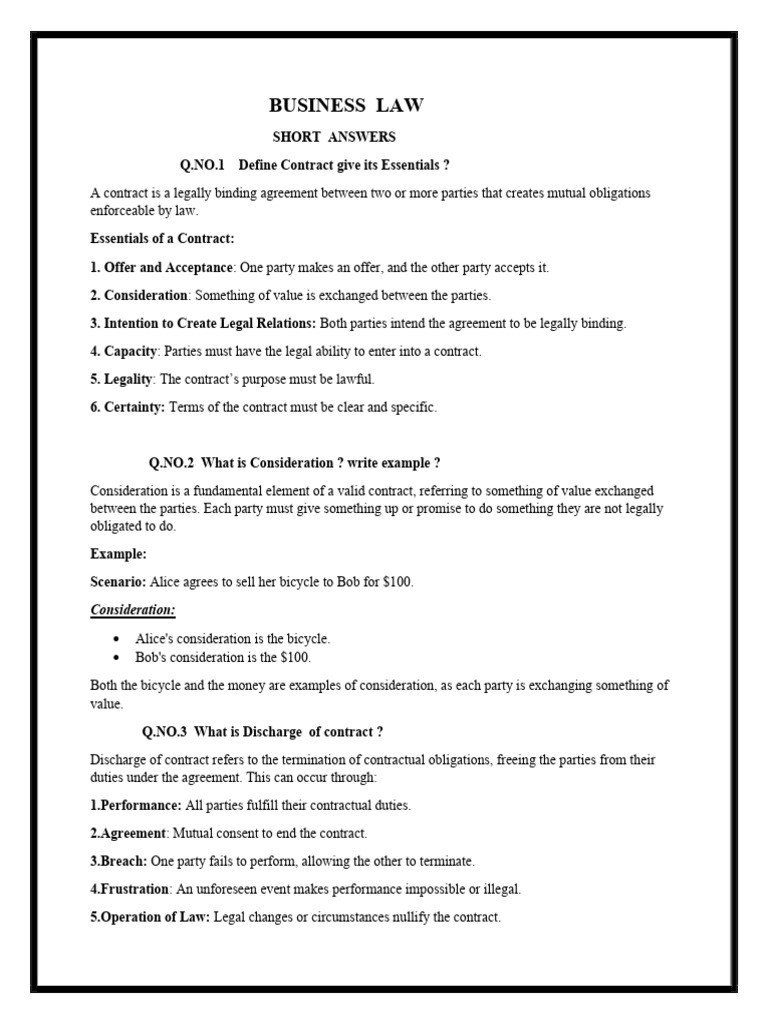 Business Law Long and Short | PDF | Offer And Acceptance | Specific ...