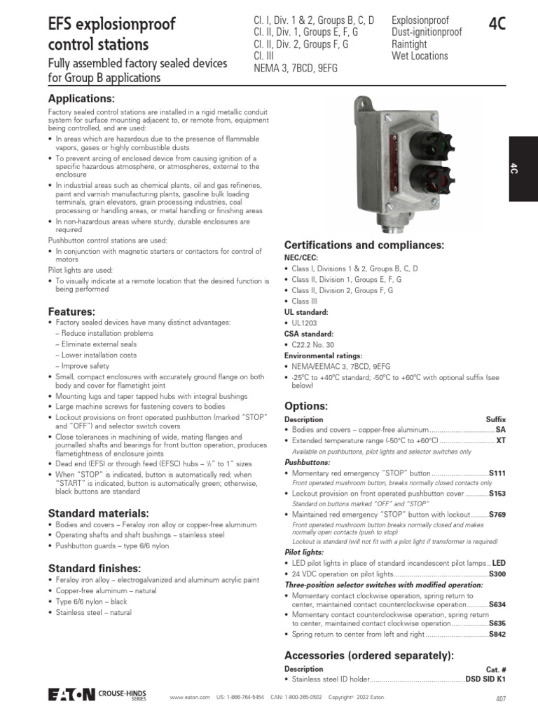 Crouse Hinds Efs Control Stations Catalog Page | PDF | Switch | Alternating Current