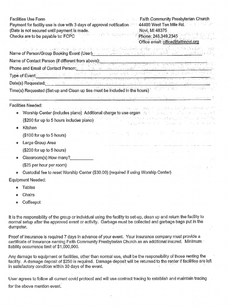 Facilities Use Form | PDF