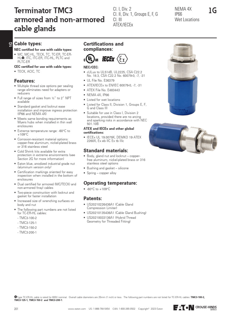 Crouse Hinds tmc3 Cable Glands Catalog Page | PDF | Materials | Building Engineering