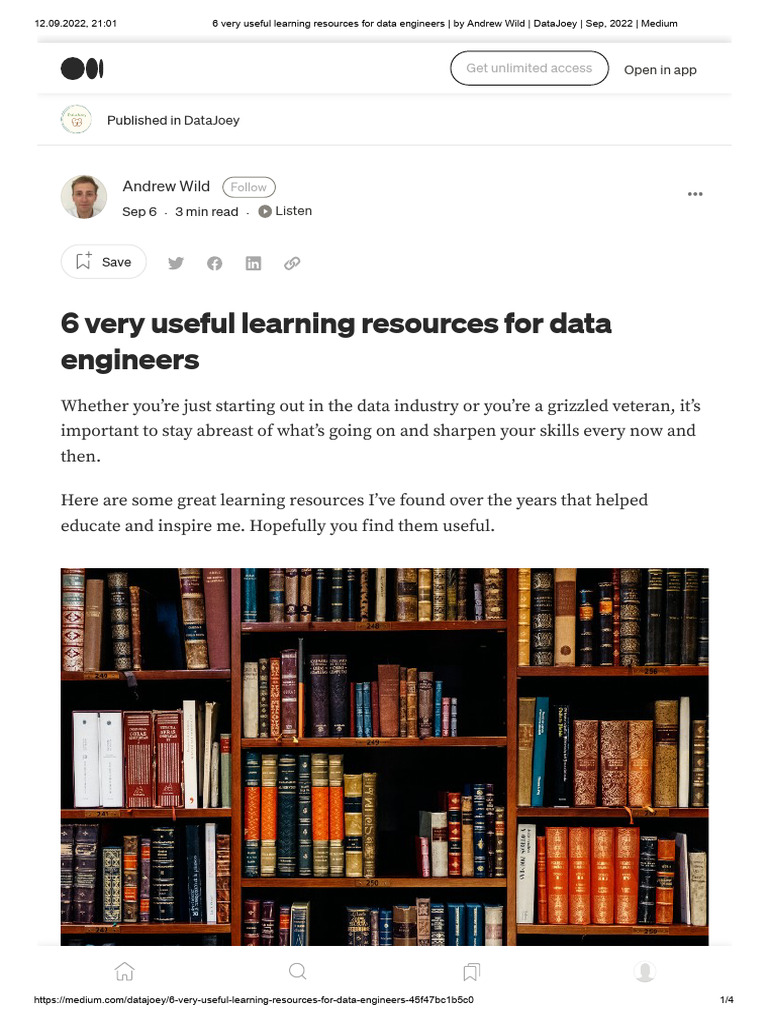 6 Very Useful Learning Resources For Data Engineers - by Andrew Wild - DataJoey - Sep, 2022 ...