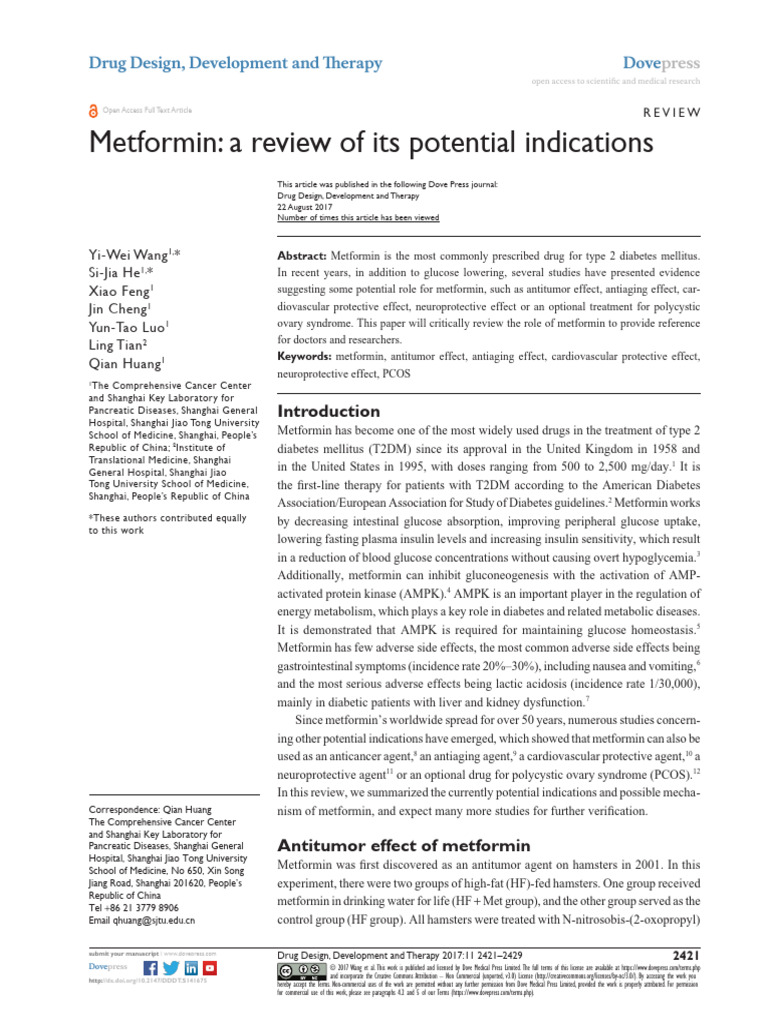 Metformin A Review of Its Potential Indications | PDF | Insulin Like ...