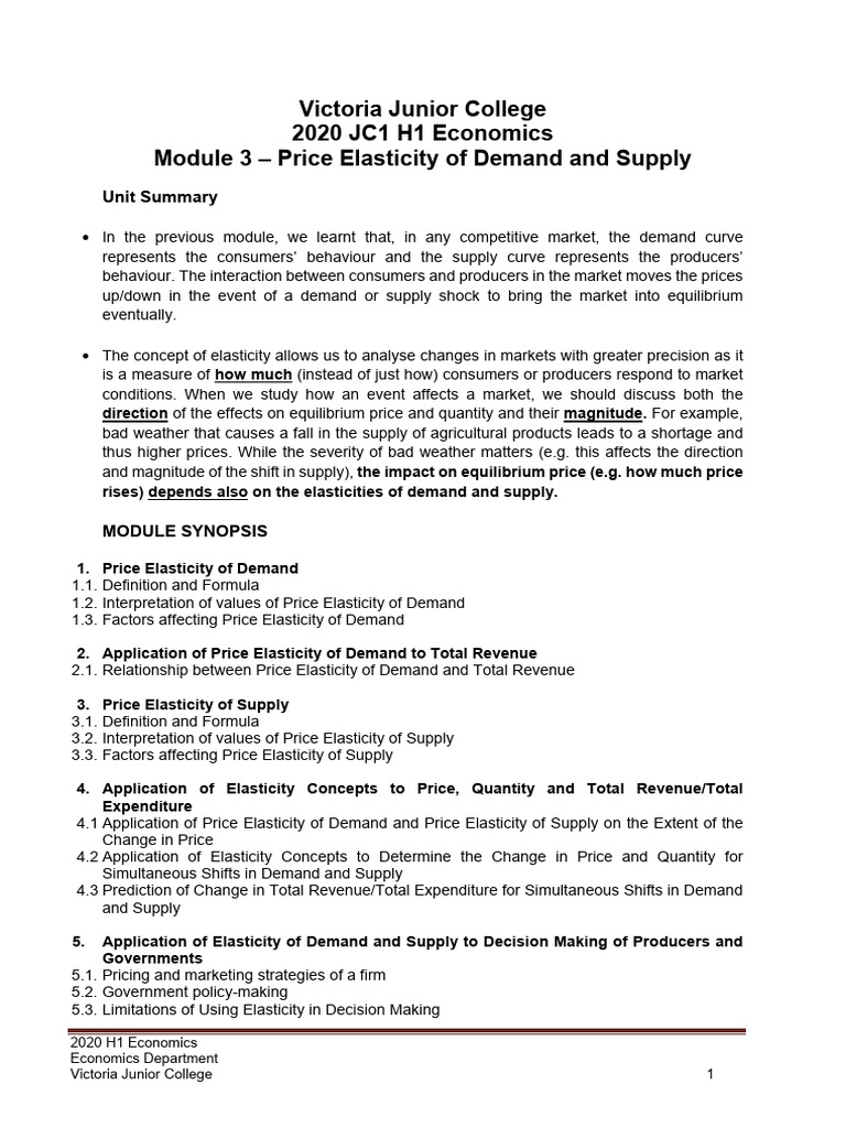 2020 H1 Module 3 Elasticity Student PDF | PDF | Elasticity (Economics) | Demand