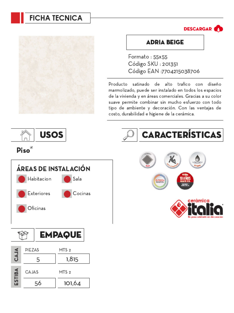 Ficha T Cnica Adria Beige | PDF | Materiales