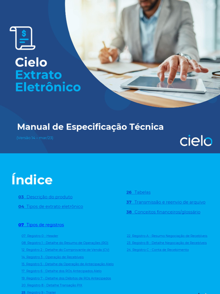 CIELO Extrato Eletronico - Manual - Versao 14 | PDF | Business | Tecnologia bancária