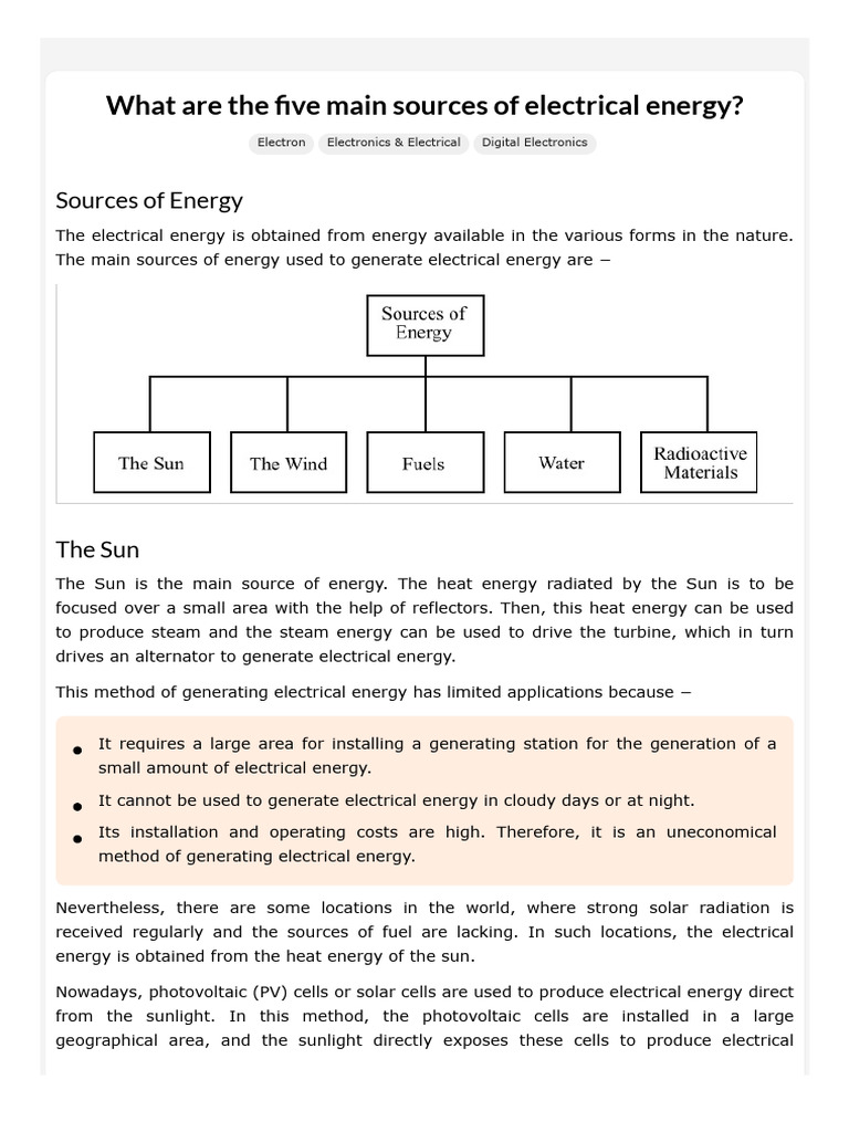 What Are The Five Main Sources of Electrical Energy | PDF | Electricity Generation | Fuels