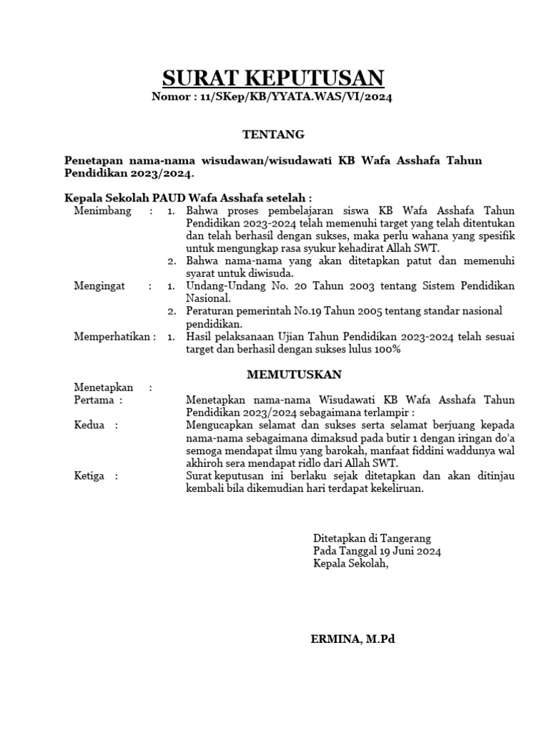 Surat Keputusan Kelulusan | PDF