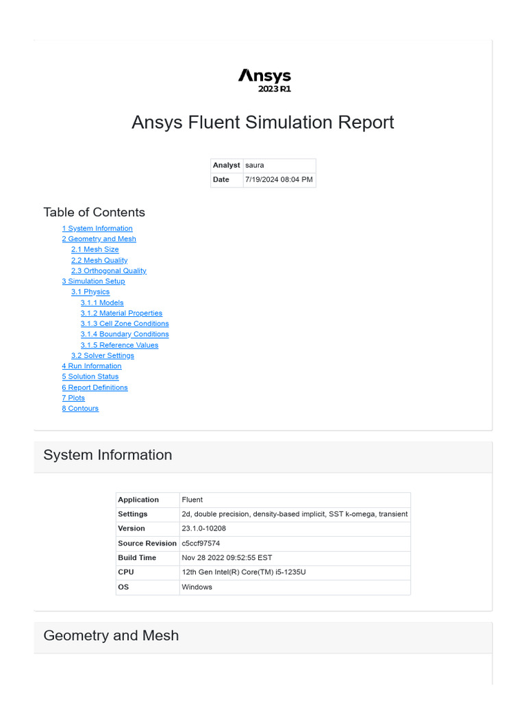 Ansys Fluent Simulation Report | PDF | Turbulence | Shear Stress