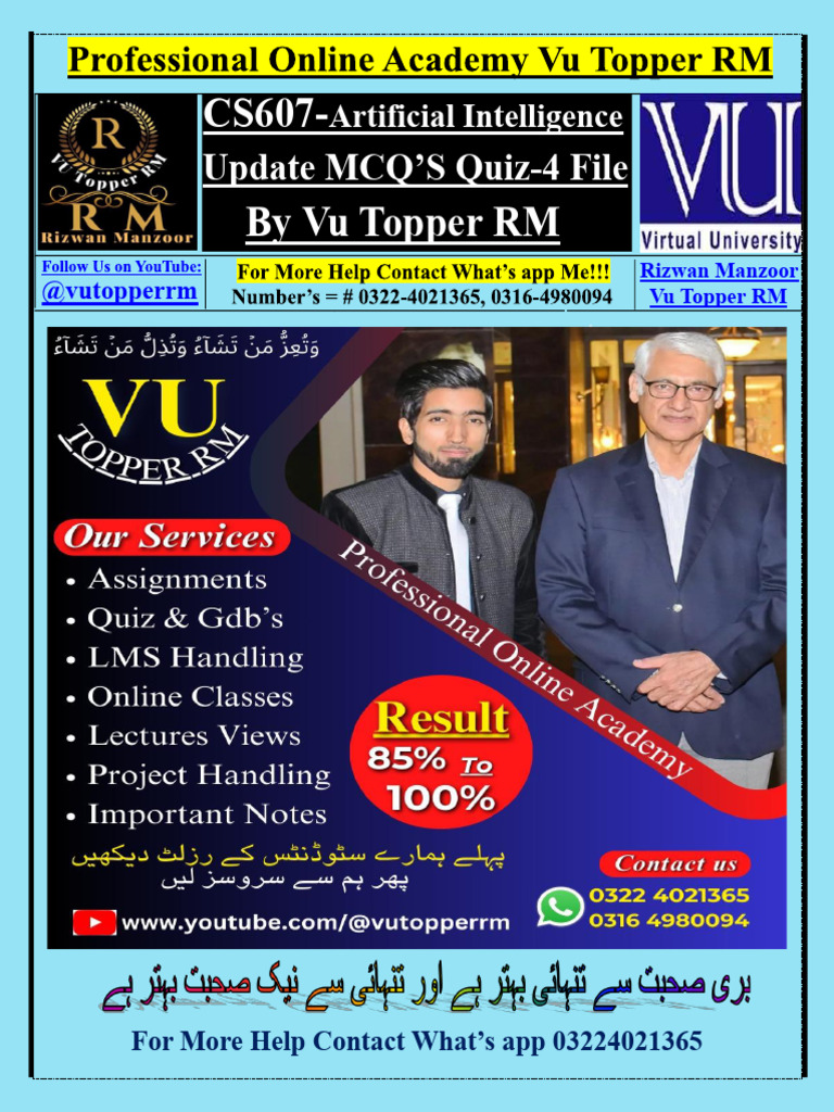 CS607 Quiz-4 by Vu Topper RM | PDF | Fuzzy Logic | Genetic Algorithm