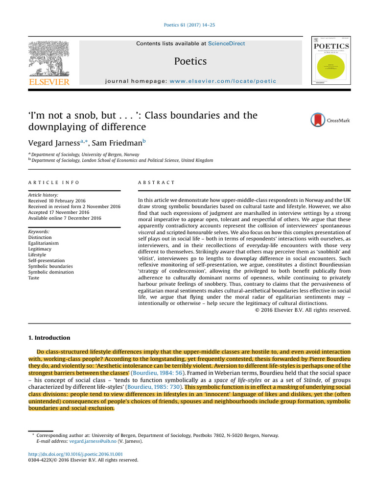 I'm Not A Snob, But - . - ' - Class Boundaries and The Downplaying of ...