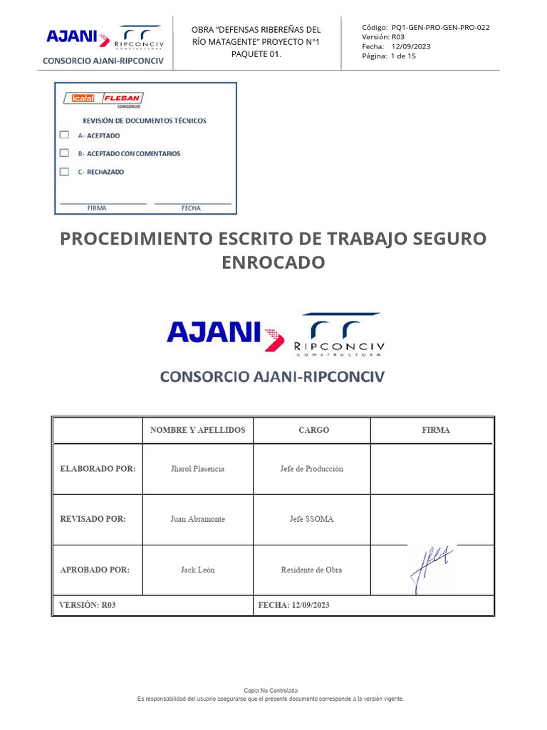 Procedimiento de Enrocado en Río Matagente | PDF | Seguridad y salud ...