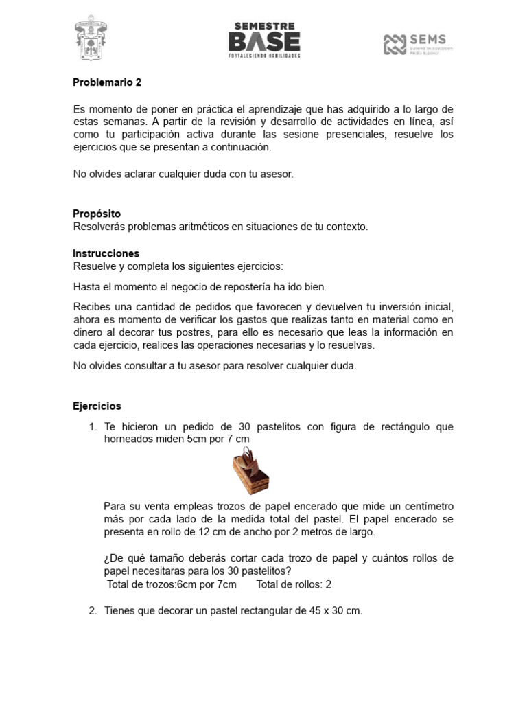 Problemario 2 (Resuelto) | PDF | Cocina, comidas y vino | Arte