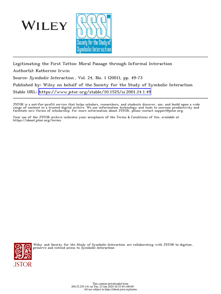 Irwin LegitimatingFirstTattoo 2001 | PDF | Deviance (Sociology) | Tattoo