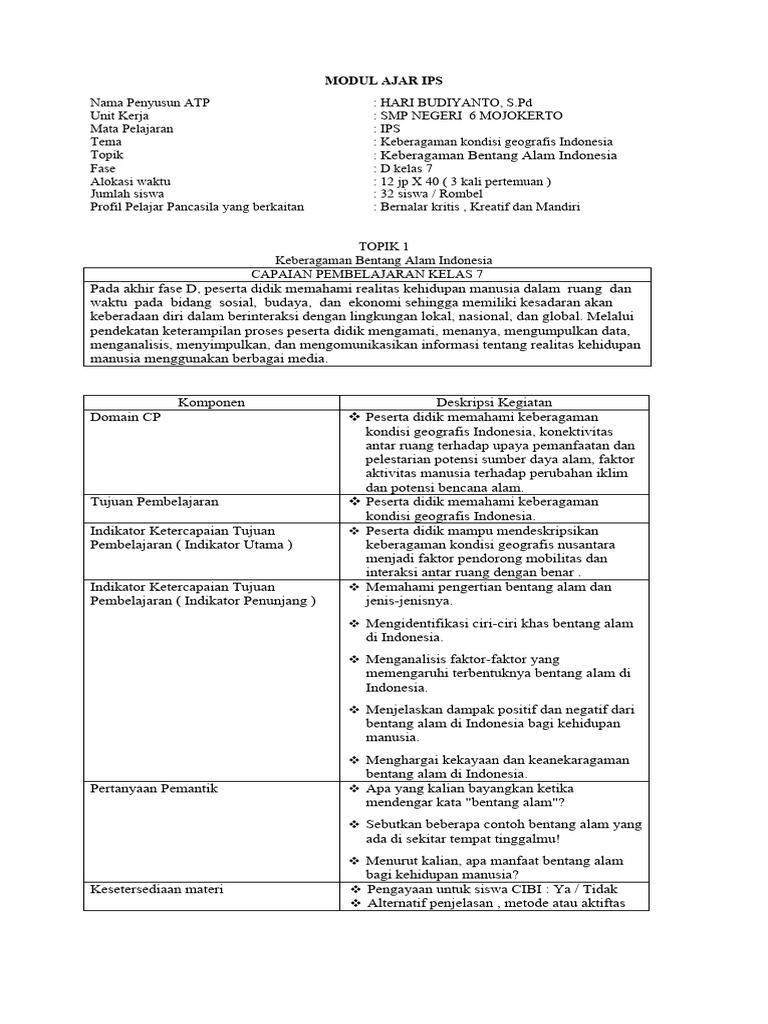 Modul Ajar 7.1a Spensix 2024-2025 | PDF