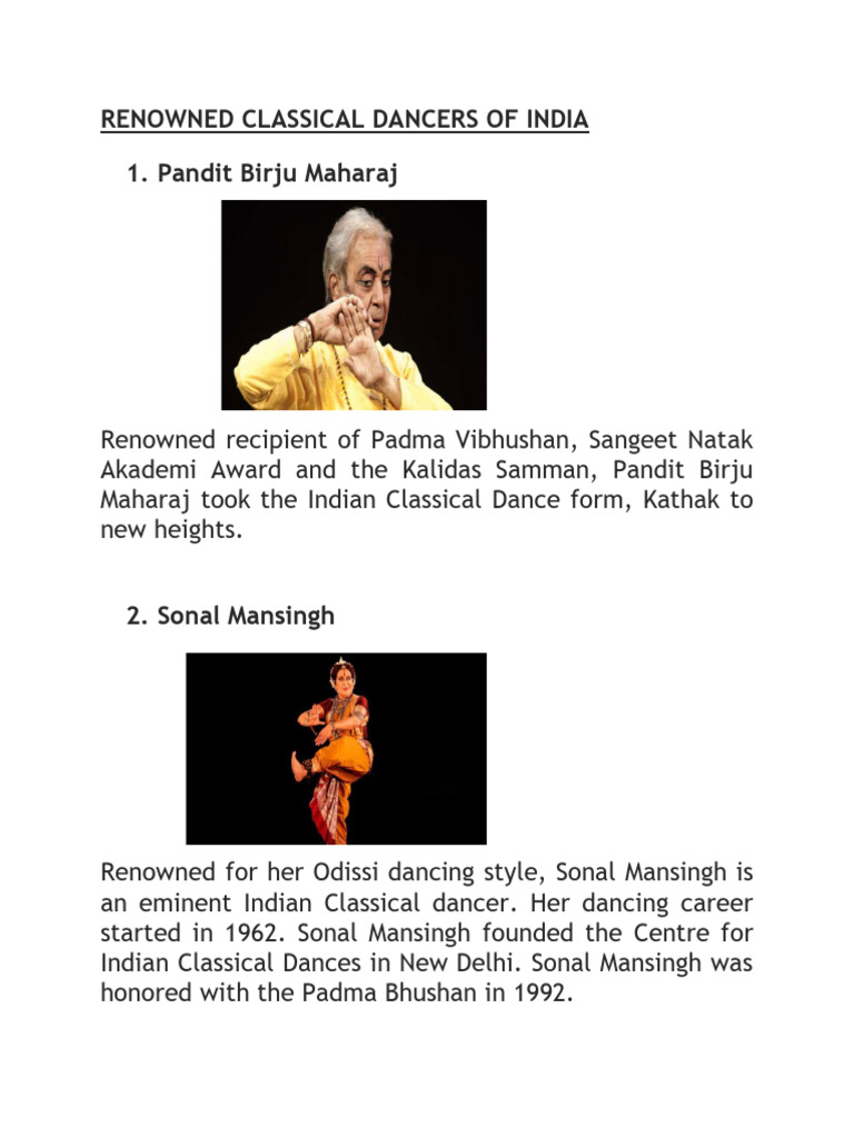 Famous Classical Dancers of India | PDF | Travel | Art
