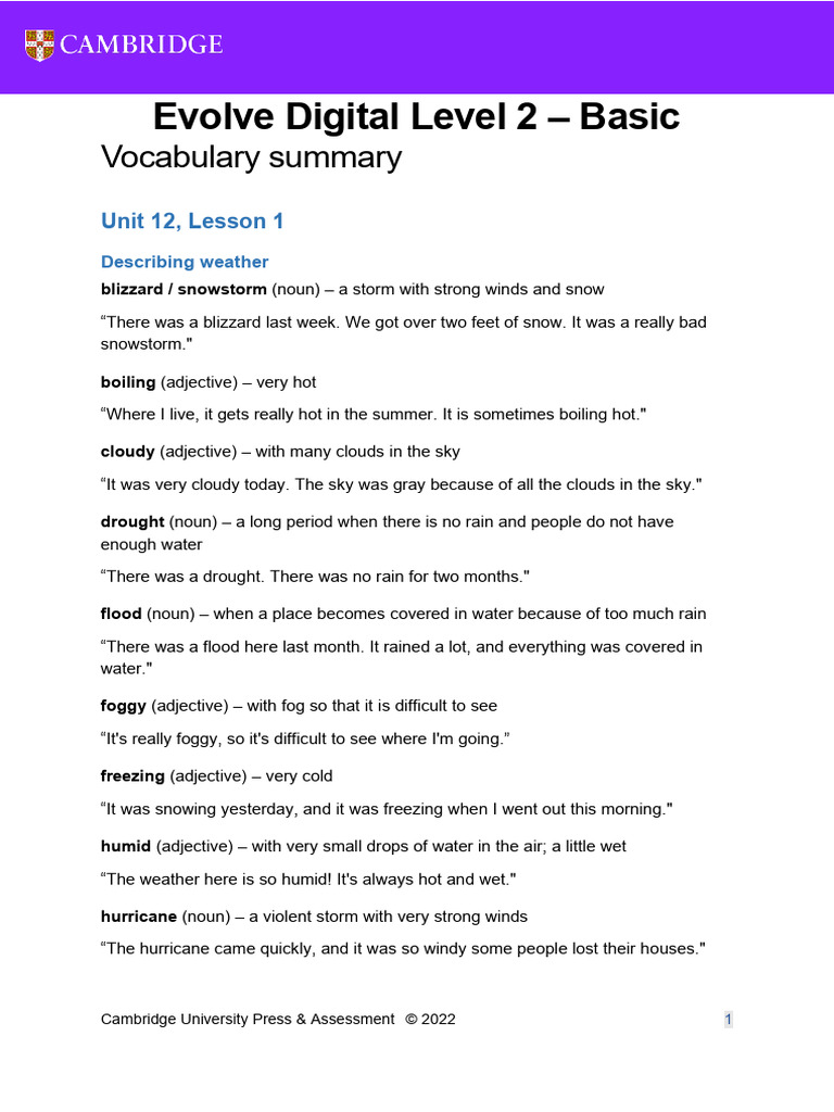 Unit 12 - BS - Vocabulary | PDF | Winter Storm | Storms