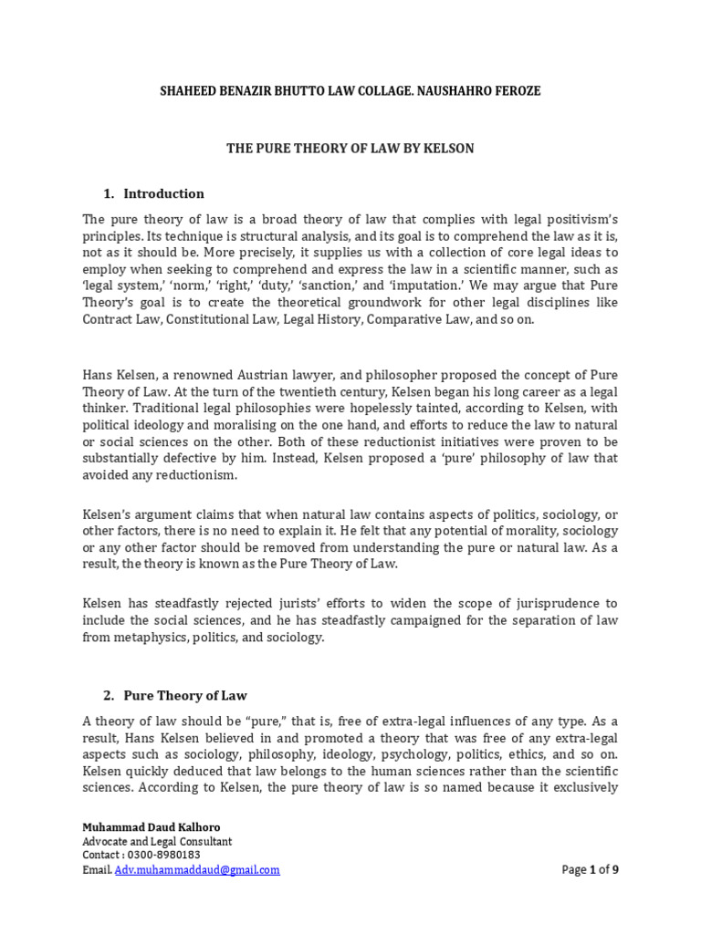 The Pure Theory of Law by Kelson | PDF | Jurisprudence | Natural Law