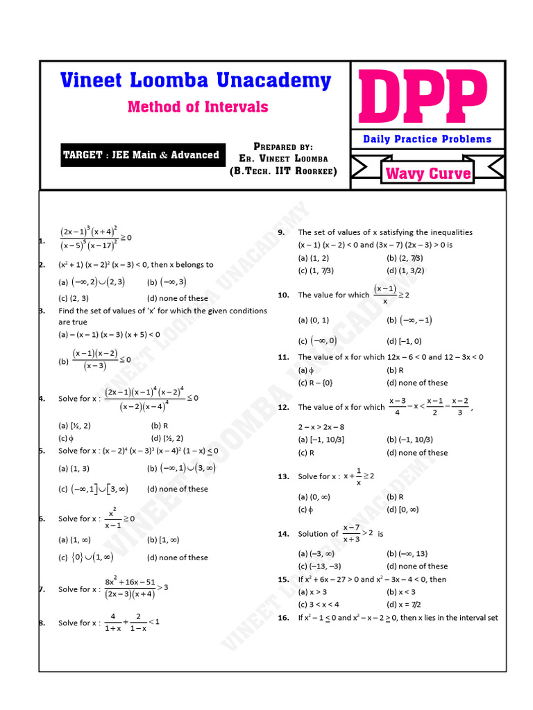 JEE Practice Problems by Vineet Loomba | PDF | Mathematics | Mathematical Analysis