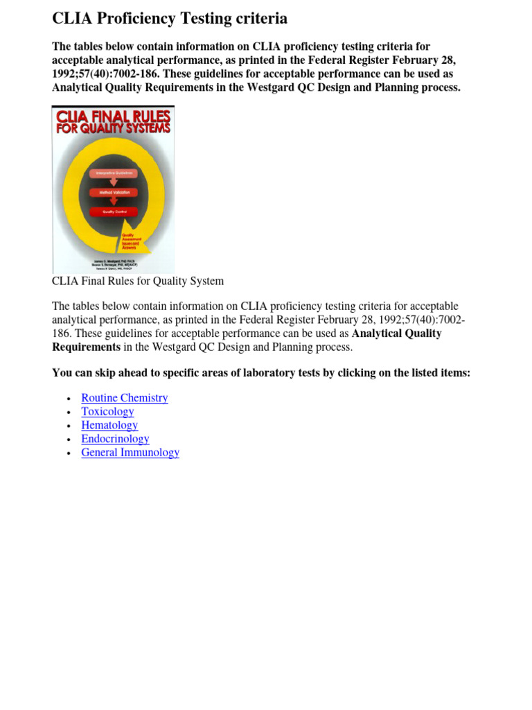 CLIA Proficiency Testing Criteria Guide | PDF | Lactate Dehydrogenase ...